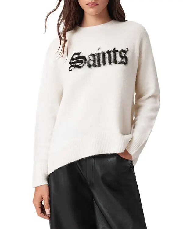 (取寄) オールセインツ レディース セインツ クルー AllSaints women Saints Crew Chalk White/Black Allsaints Saints And Sinners Sweater - Chalk White - 36% Off